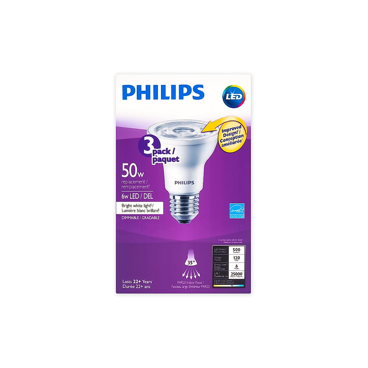 Philips LED 50W PAR20 Bright White SO 3Pk