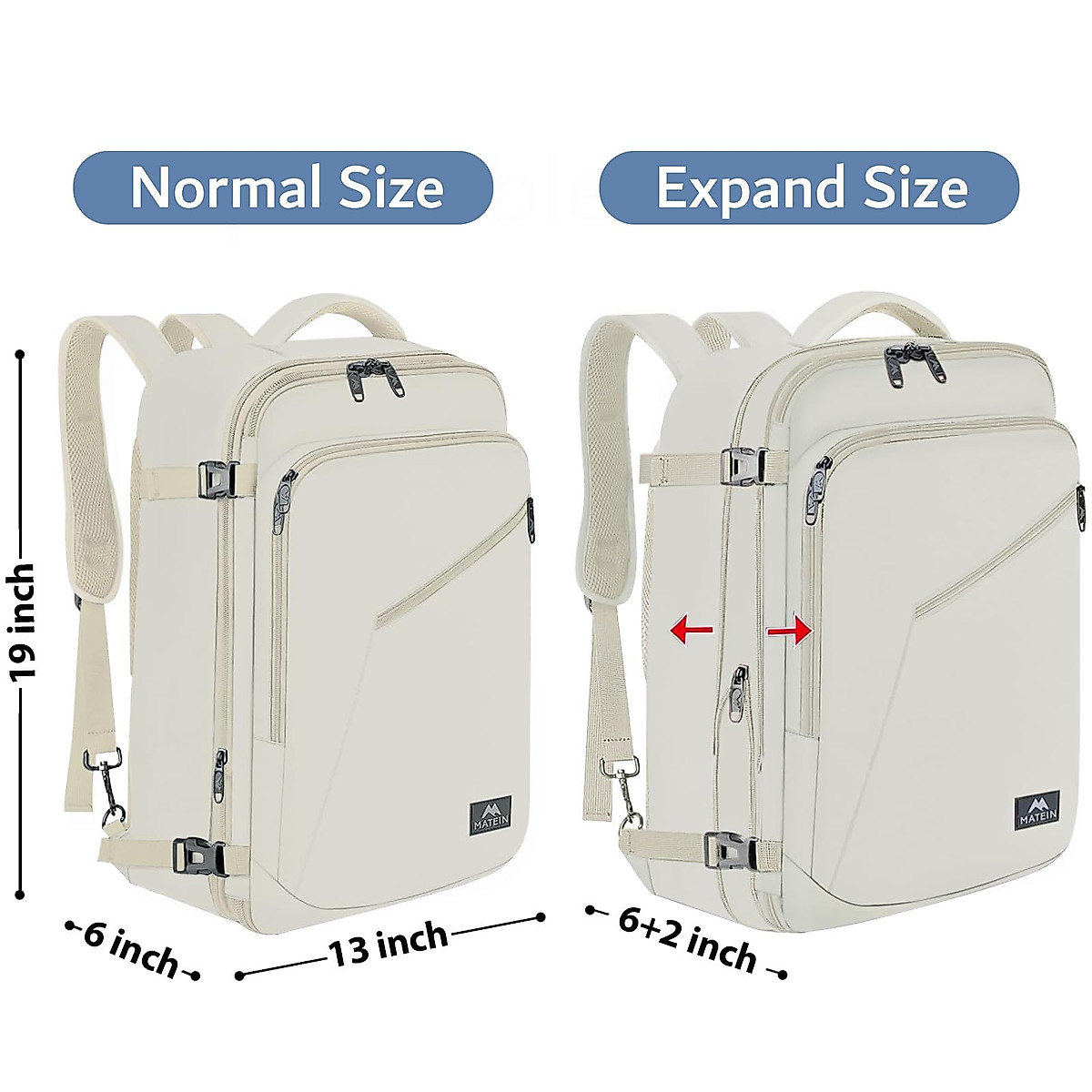 MATEIN Large Travel Backpack Women, Lightweight Carry on Backpack & Hidden Shoulder Straps, Waterproof Anti-Theft Daypack for Flight, Expandable Hiking Weekend Daypack, Travelling Gifts, Beige