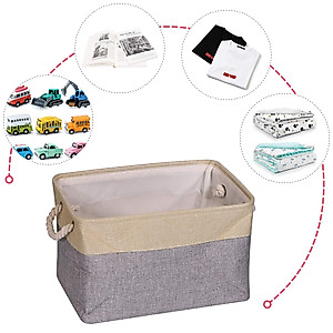 TENABORT Set of 4 Large Storage Basket Bin, Foldable Storage Cube Box Canvas Fabric Collapsible Organizer with Handles for Closet Home Office Clothes Shelf Nursery, Grey and Beige