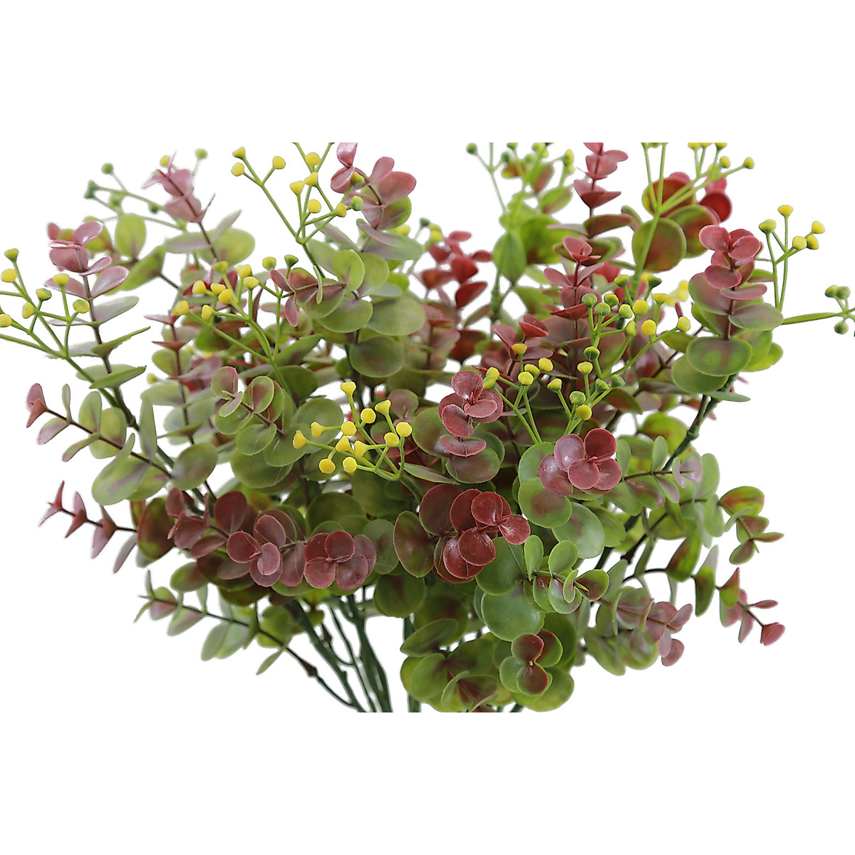 Season’s Need Décor Pack of 2 Faux Eucalyptus Leaves Spray, Artificial Greenery Stems Fake Eucalyptus Branches Plants for Greenery Wedding Jungle Theme Party (15”x5”) Green-Burgundy