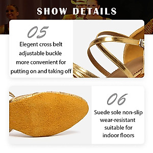 RUYBOZRY Women's Latin Dance Shoes Salsa Glitter Closed Toe Ballroom Performence Practice Dancing Shoes,512-7,Gold,8.5 US