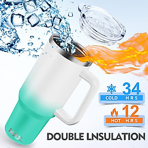 MaxBase 40 oz Tumbler with Handle and Straw Lid, Insulated Reusable Stainless Steel Travel Mug Keeps Drinks Cold up to 34 Hours, 100% Leakproof Bottle for Water, Iced Tea or Coffee, Smoothie and More