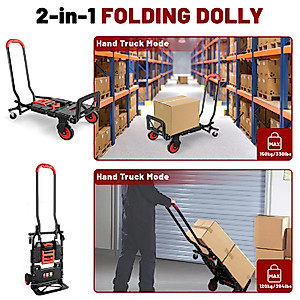 Fuelio 2 in 1 Folding Hand Truck Dolly Cart - Foldable Hand Truck for Moving Collapsible Hand Truck with Wheels Heavy Duty Hand Truck Dolly Cart - Ideal for Moving and Delivery