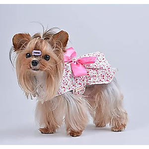 Petroom 2 Pieces Small Dog Dresses,Cute Princess Floral Skirt Cat Apparel Female for Yorkie(Pink & Rose red S)