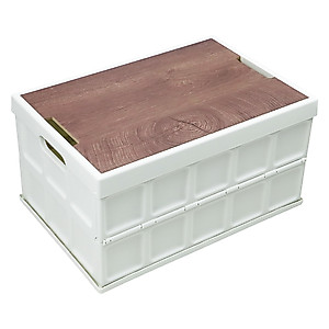 Folding Camping Storage Bins with Wood Lid 60LCollapsible Closet Organizers and Storage Container,Multifunction Plastic Storage Box for,College Dorm Room Essentials,Office,Outdoor,Indoor White