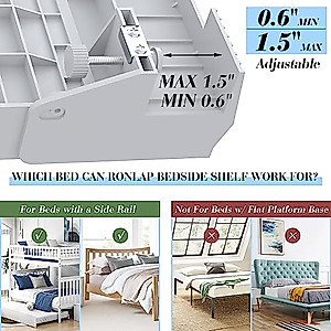 Ronlap Folding Bedside Shelf, Bunk Bed Shelf Organizer for Top Bunk Clip On Nightstand for Loft Bed Plastic Bedside Shelf Tray for Kids with Cupholder Hooks Hanging Cup, Small Size, Grey