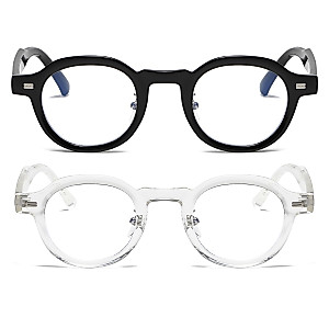 JOVAKIT Trendy Round Blue Light Blocking Glasses for Women Men Retro Vintage Circle Style Non-prescription Computer Glasses (Black+Transparent)
