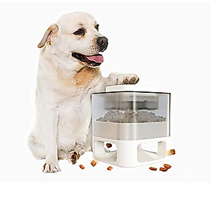 ANROD Dog Food Dispenser Container Toy with Button,Feeder Treat Dispensing Dogs Toys to Slow Eating for Indoor Small/Large Breed IQ Pet Interactive Playing (White)