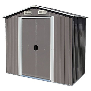 Steel Garden Storage Shed 6' x 4' - Utility Tool House with Vents Garden Storage House Metal Shed for Patio (Grey)