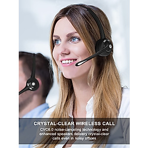 Trucker Bluetooth Headset with Microphone, Noise Cancelling Wireless Headsets with Mic, 13Hrs Talk Time, Mute Function, Handsfree Single-Sided Headset for Cell Phone, Call Center, Truck Driver, Office