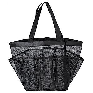 iPEGTOP Portable Mesh Shower Caddy, Quick Dry Shower Tote Hanging Bath & Toiletry Organizer Bag with 9 Storage Pockets, Double Handles for College Dorm, Travel, Gym & Camping, Black