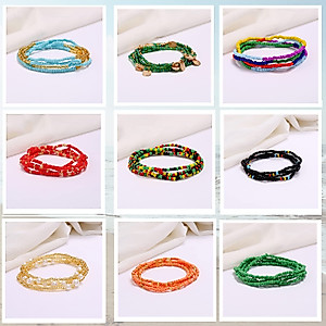 Taouzi 48 Pieces Waist Beads for Women Colorful Beaded Body Chain Elastic String Waist Chain Beach Bikini Belly Chains for Women