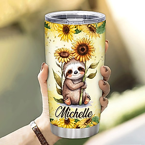 Hyturtle Personalized Gifts For Sloth Lover - Make Yourself A Priority Custom Name Stainless Steel Tumbler 20oz With Lid - Idea Animal Lover Gifts For Women Girl On Birthday, Christmas