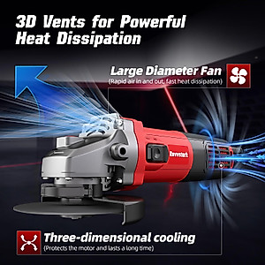Revvstark Angle Grinder, 7.5-Amp 4 1/2 inch Electric Grinder Power Tools 12000 RPM with Cutting and Grinding Wheels, Flap Disc and Auxiliary Handle for Cutting, Grinding, Polishing