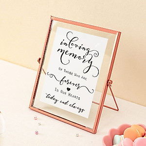 Calculs in Loving Memory Rose Gold Picture Frame 8x10 for Wedding Sign Display Holder- Memorial Metal Glass Floating Photo Frames Menu Holder for Party Table Decoration