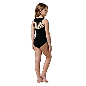 DanzNmotion by Danshuz Girls 7 Strap Back Leotard (Black, 12/14) 2409C