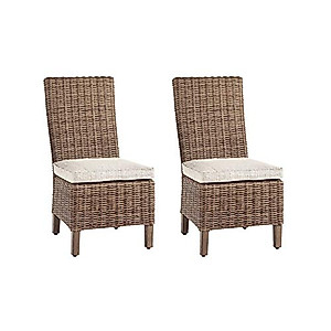 Signature Design by Ashley Beachcroft Outdoor Wicker Dining Chair Set, 2 Count, Beige
