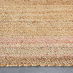 Well Woven Larkspur Border Pattern Contemporary Blush & Natural Color Hand-Braided Basket Weave Jute 5' X 7'6" Area Rug