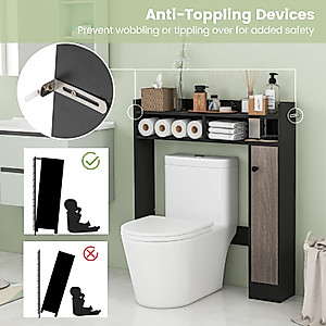 Giantex Over The Toilet Storage Cabinet, Freestanding Bathroom Organizer w/Single Door Cabinet & Open Shelves, Space-Saving Toilet Rack w/Adjustable Shelves for Laundry Room, 34.5" x 7" x 39"