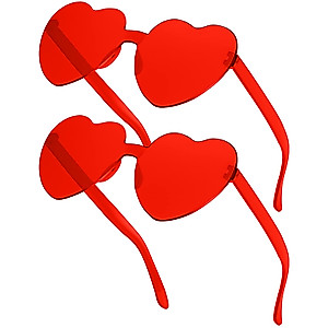 RTBOFY 2 Pack Red Heart Sunglasses for Women Rimless Heart Shaped Glasses Bulk Party Favor Valentines Day