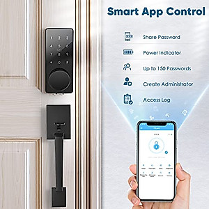 4 in 1 Smart Front Door Lock Set, Keyless Entry Door Lock with Handle, Touchscreen Keypad Deadbolt, Works with App, Auto-Lock, Code Door Lock, Easy Installation