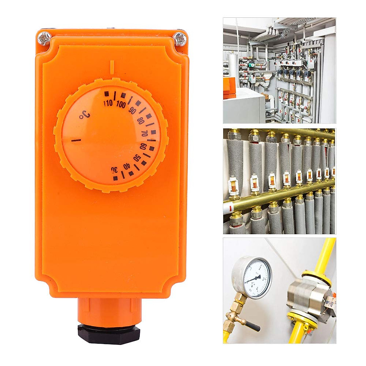 Temperature Start Regulator, 30-110℃ G1/2 Male Thread 220V Hot Water Pipeline Thermostat Temperature Controller