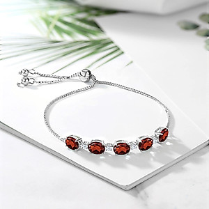 Gem Stone King 925 Sterling Silver Red Garnet and White Created Sapphire Tennis Bracelet For Women (7.70 Cttw, Oval 8X6MM, Gemstone Birthstone, Fully Adjustable Up to 9 Inch))