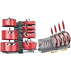8 Tiers Pan Organizer Rack for Cabinet and 11 Expandable Pan or Lid Organizer Bundle