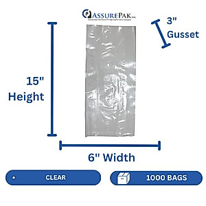 Plastic Produce Bag for Bread and Groceries - 6"x3"x15" - 1000 Bags - 0.80 mil - Natural Color - No Venting Holes LDPE