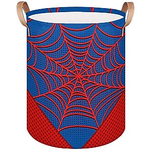 Large Laundry Hamper Basket Blue Spider Web Round Collapsible Storage Organizer Bin for Kids Room, Boys, Nursery, Closet, Bedroom, Playroom, Toys, Dirty Clothes, 16"W x 20"H