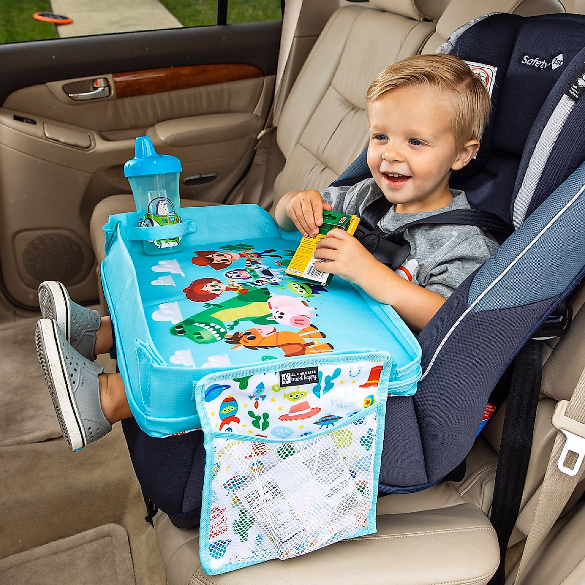 J.L. Childress Disney Baby 3-in-1 Travel Tray & iPad Tablet Holder - Car Seat Lap Tray for Toddlers, Kids - Use on Airplanes, Road Trips, Lap Desk - Tablet Holder and Carry Bag - Toy Story