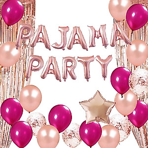 Geloar Pajama Party Decorations,Pajama Party Balloons for Girls PJ Mask Themed Banner for Pajama Slumber Sleepover SPA Spahhh Birtday Bday Bridal Hen Adult Party Supplies Kit (Rose Gold, PAJAMA)