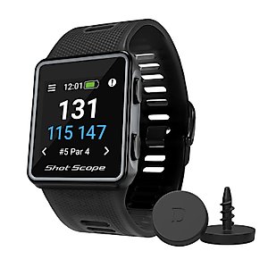 Shot Scope V3 GPS Golf Watch - Automatic Shot Tracking - F/M/B + Hazard Distances - Strokes Gained - iOS and Android Apps - 100+ Statistics, 36,000+ Pre-Loaded Worldwide Courses - No Subscriptions