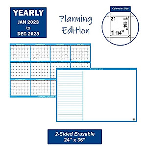 2023 Erasable Calendar, Dry Erase Wall Planner by SwiftGlimpse, 36" x 24", Large, Horizontal, Reversible for Large Planning Space