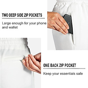 NIMENJOJA Mens 7" Sweat Shorts Cotton Workout Gym Jogger Lounge Shorts with Zipper Pockets White