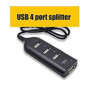 Trusway Portable Mini USB 2.0 Multiport with 4 Port Hub Splitter Adapter Reader Slot Ultra-Slim Compatible with Mobile HDD Mobile MacBook Laptop Black