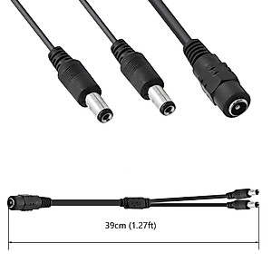 GINTOOYUN DC Y Splitter Cable 1 Female to 2 Male,5.5mm x 2.1mm DC Power Extension Adapter Cable,for CCTV Surveillance Cameras,Surveillance Routers,DVR,and More（2PCS