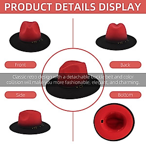 Gradient Color Fedora Hat for Women & Men, 4 Pack Classic Wide Brim Floppy Felt Panama Hat Outdoor Sun Hat with Belt Buckle, Camel+Grey+Red+White