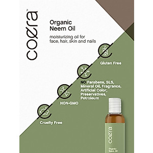 Coera Neem Oil | 4 fl oz | Certified Organic | Moisturizing Oil for Face, Hair, Skin, & Nails | Free of Parabens, SLS, & Fragrances