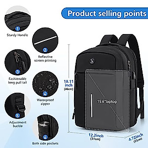 OIWAS Travel Laptop Backpack, Lightweight Business Work Backpack for Men 15.6inch Carry On Backpack with USB Port, 32.8L Large Airline Approved Laptop Daypack (Black)