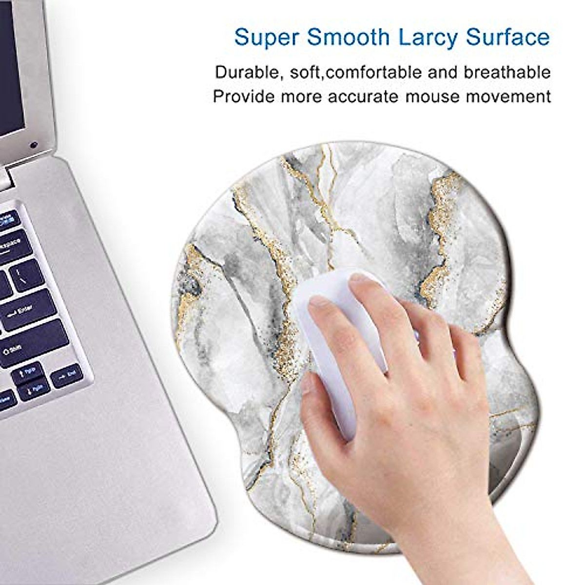 ITNRSIIET Mouse Pad, Ergonomic Mouse Pad with Gel Wrist Rest Support, Gaming Mouse Pad with Lycra Cloth, Non-Slip PU Base for Computer, Laptop, Home, Office & Travel,Gray Marbling