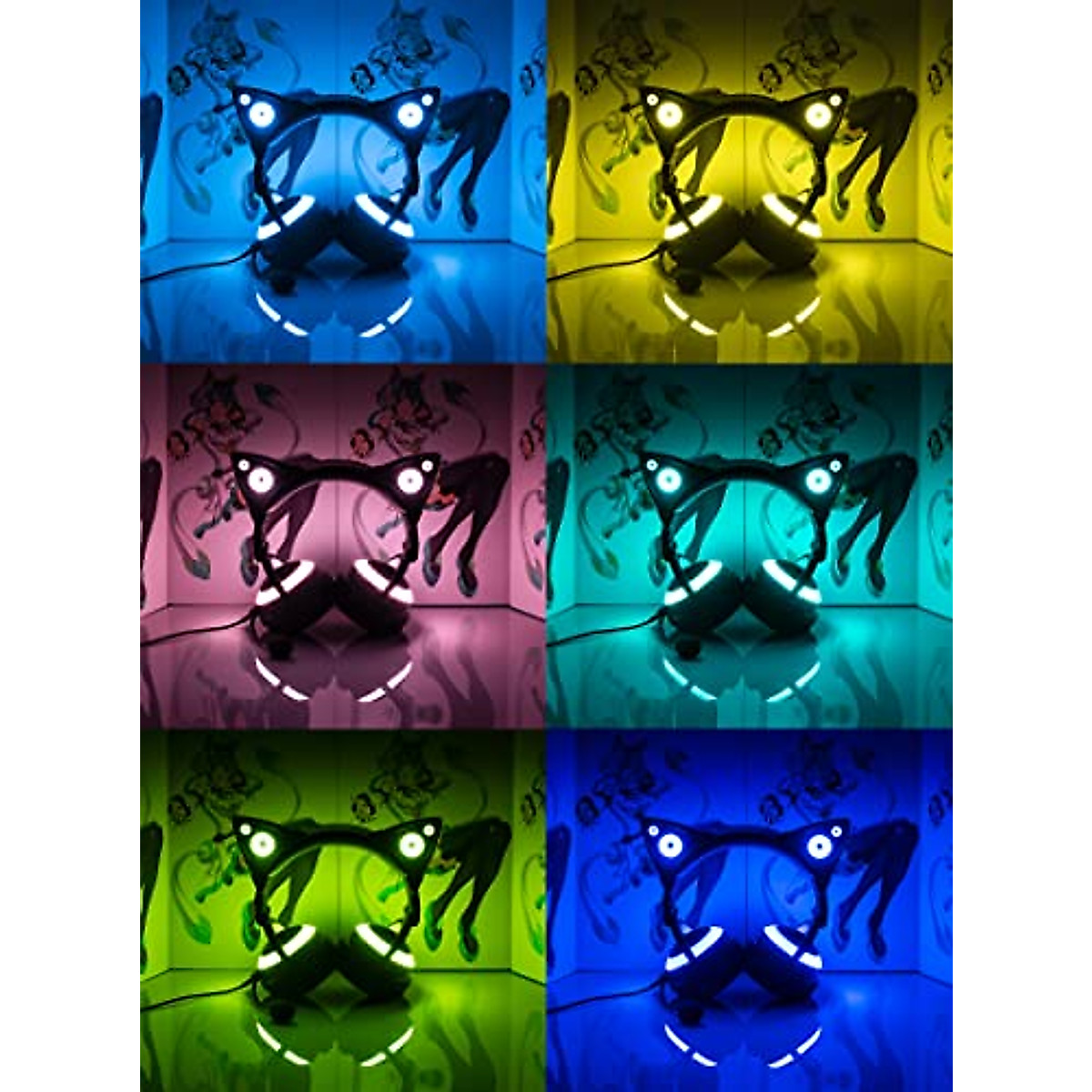 Axent Wear New Edition Wireless Cat Ear Headphones (12 Color Changing) 3.5mm Jack, Bluetooth&Wired Connection (Black)