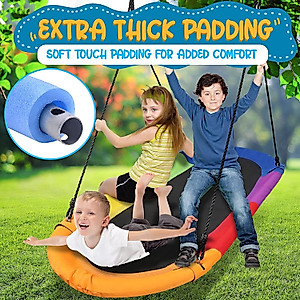 SereneLife 67" Giant Platform Tree Swing with Hang Kit, Outdoor Swing Set for Kids and Adults with 700 lbs Weight Capacity, Cushion Padded Metal Frame, Heavy-Duty Swing Ropes, Rainbow