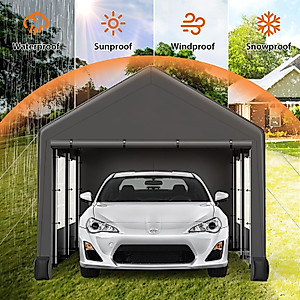 GarveeLife Carport 10x20 FT Heavy Duty Carport with Roll-up Ventilated Windows, Portable Garage with Removable Sidewalls & Doors for Car, Truck, Boat, Car Canopy with All-Season Tarp