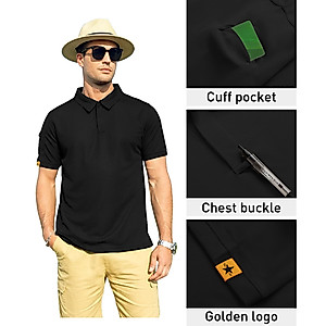 ZITY Mens Polo Shirt Short Sleeve Sports Tactical T-Shirt Athletic Golf Polos Daily Casual Stylish Collared Shirts for Men Black Large