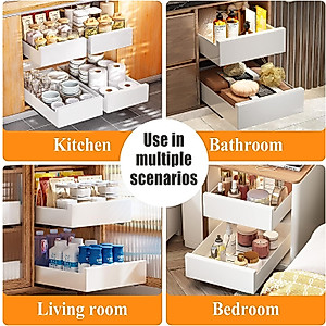 Pull Out Cabinet Organizer Fixed With Adhesive Nano Film,Heavy Duty Storage and Organization Slide Out Pantry Shelves Sliding Drawer Pantry Shelf for Kitchen 11.8"W x 16.9"D x 3.1"H(1PC)