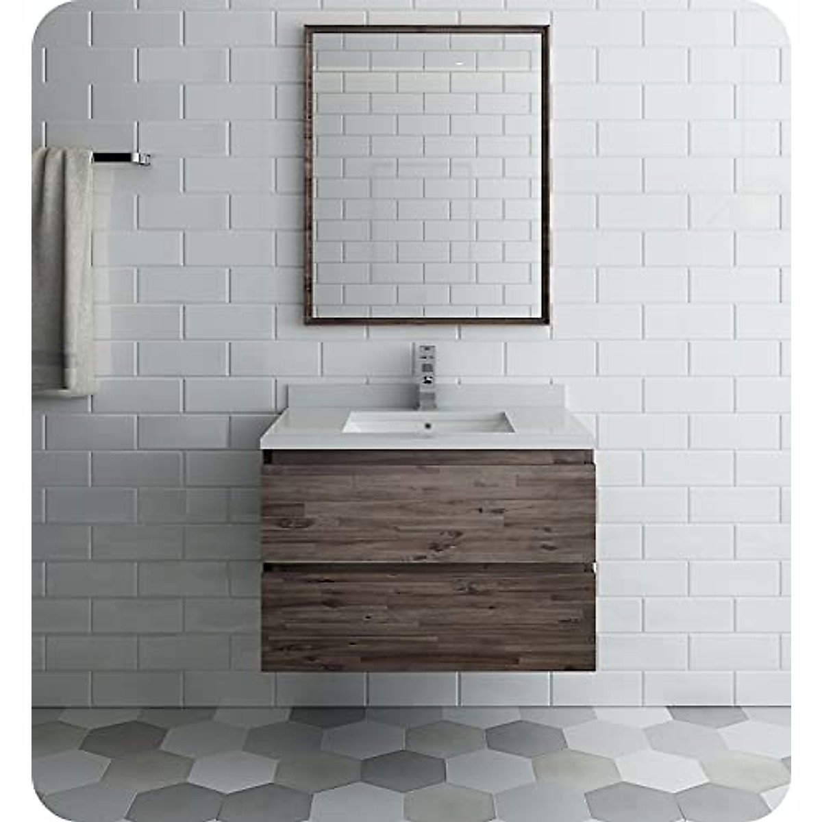Fresca Formosa 30" Wall Hung Modern Bathroom Vanity - Quartz Countertop, Ceramic Sink & Mirror Included - Faucet Not Included