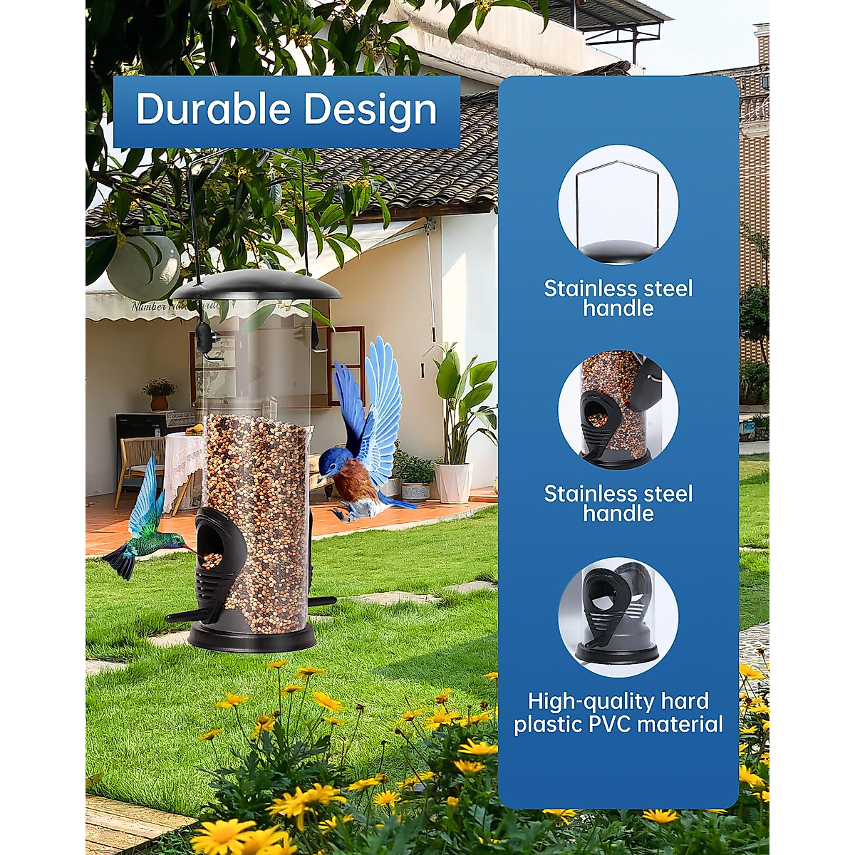 Ahig Tube Bird Feeder with 2 Feeding Ports for Outdoors Hanging,Premium Hard Plastic&Steel Hanger,Weatherproof,Attracting Wild Birds,Yard Decoration,Gift for Bird Lovers