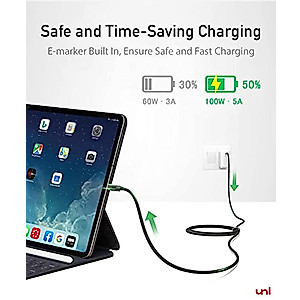 USB C to USB C Cable 15ft, uni Long USB Type C 100W Fast Charging Nylon Braided Cable (5A 20V) Compatible with iPad Pro 2019/2018, MacBook Pro 2020/2019/2018, Dell XPS 13/15, Surface Book 2 and More