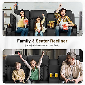 YONISEE 3 Seat Recliner Sofa, Large Reclining Sofa with Storage Console, Manual Reclining Chair with USB Ports, 2 Cell Phone Holder, 3 Seater Loveseat Recliner Couch for Living Room